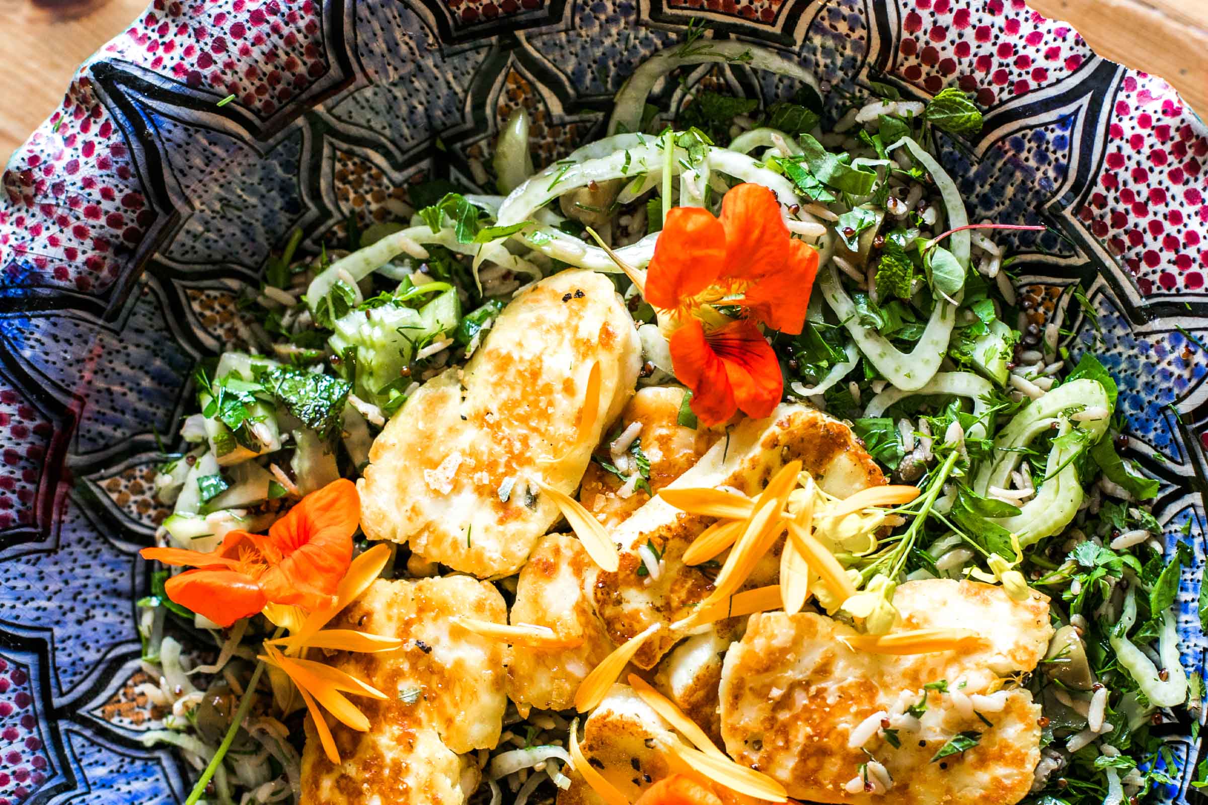 Halloumi with fresh green salad – Cornish Sea Salt Company Ltd